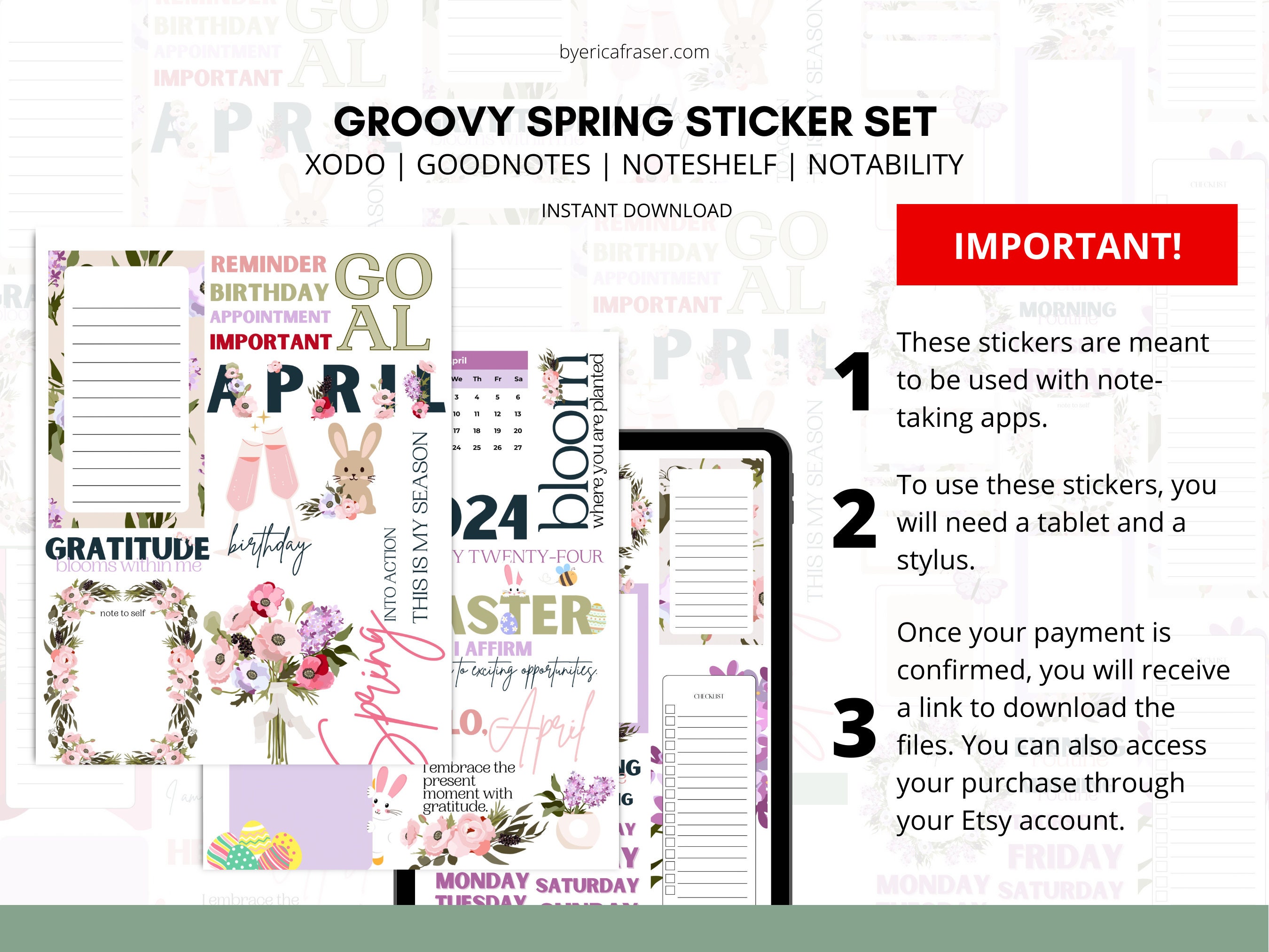 April Planner Stickers | Spring Digital |spring Themed Stickers ...
