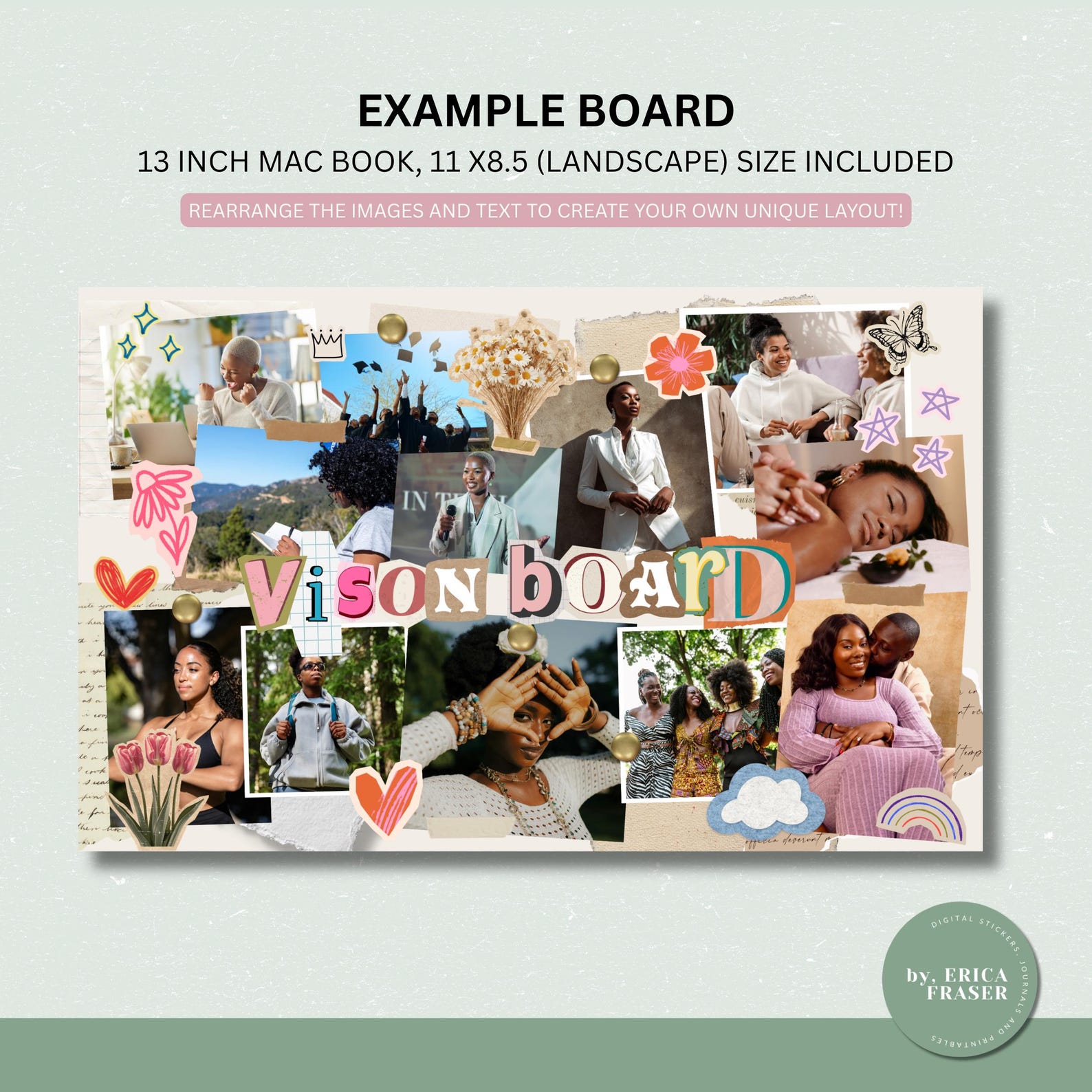 Printable Vision Board Template, Customizable CANVA Layout (digital ...