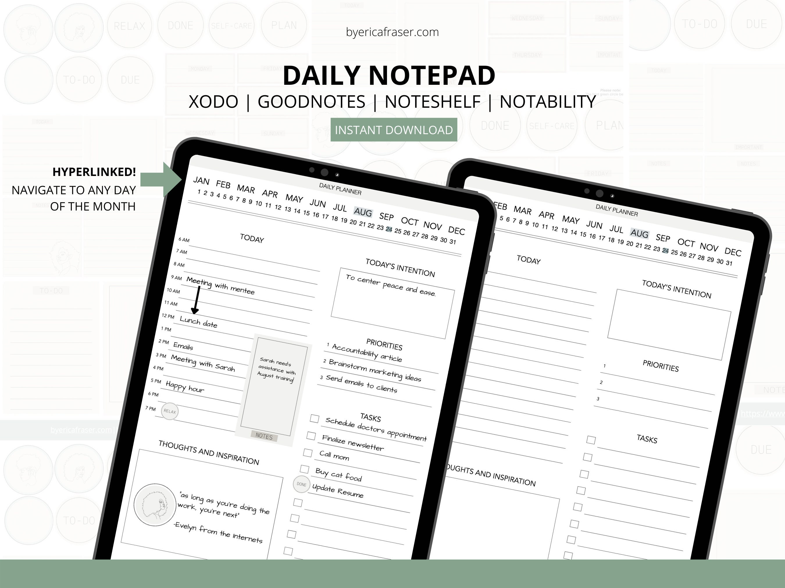 Daily Digital Notepad, 365 Pages Hyperlinked, Daily Planer Pages - for ...