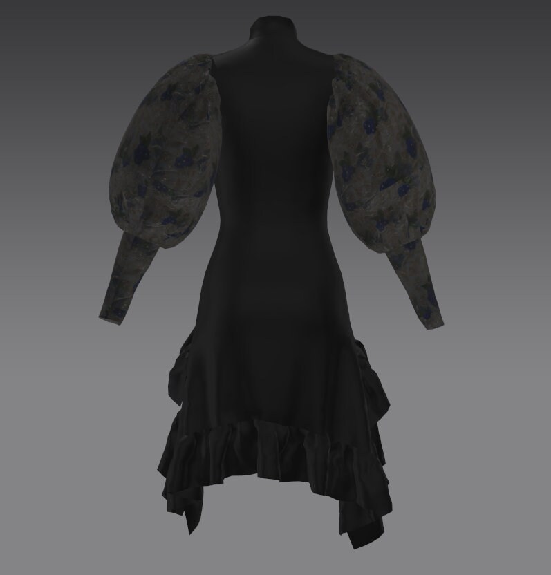 3d Black Dress With Ruffles and Puffed Sleeves / Clo3d / Marvellous ...