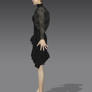 3d Black Dress With Ruffles and Puffed Sleeves / Clo3d / Marvellous ...