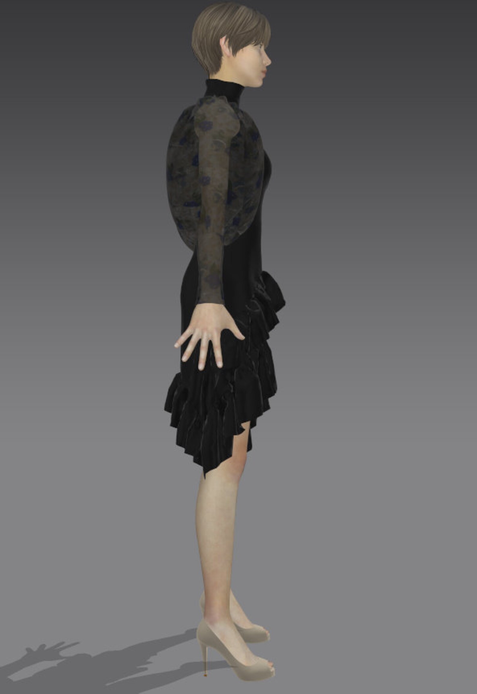 3d Black Dress With Ruffles and Puffed Sleeves / Clo3d / Marvellous ...