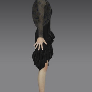 3d Black Dress With Ruffles and Puffed Sleeves / Clo3d / Marvellous ...