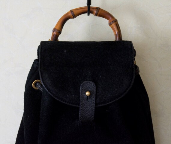 GUCCI Bamboo Backpack Black Suede Leather Drawstring … - Gem