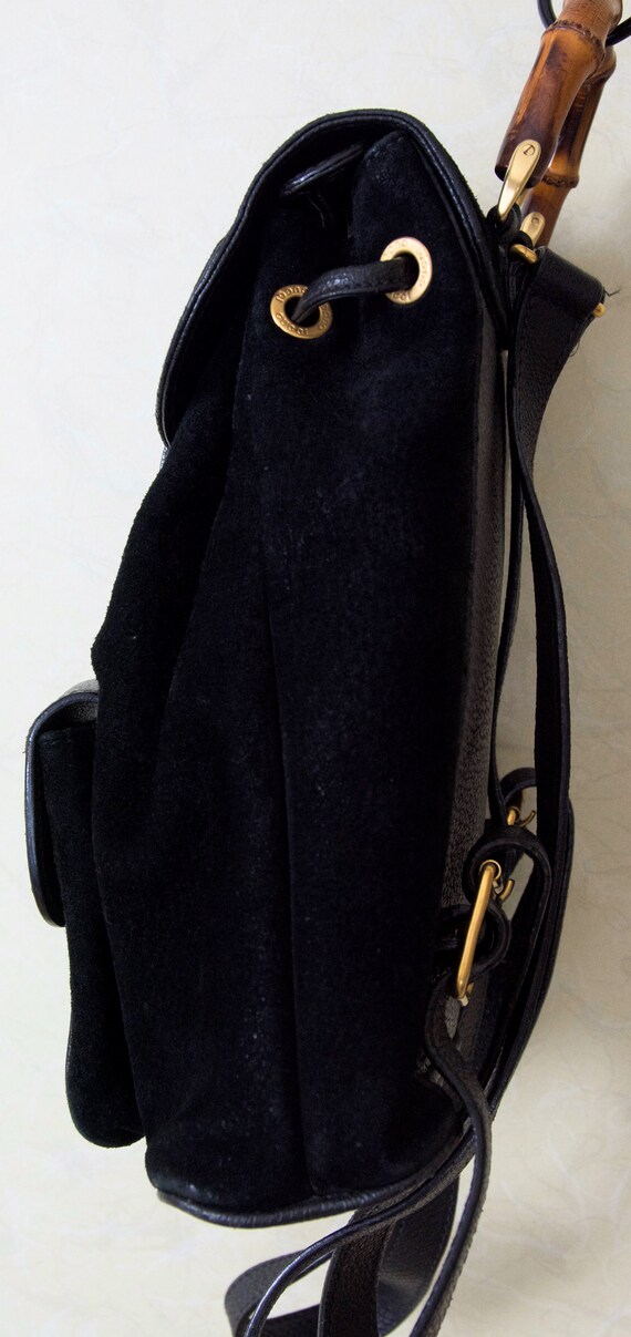 GUCCI Bamboo Backpack Black Suede Leather Drawstring … - Gem