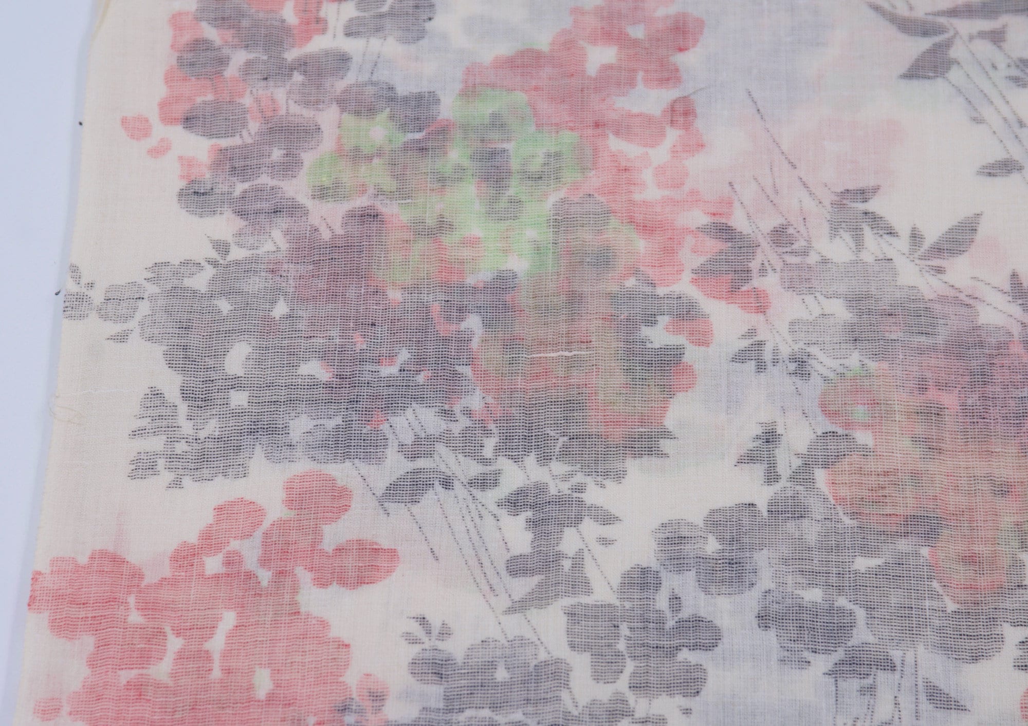 OJIYA KASURI Japanese Fabric Chijimi Light Beige Floral Summer Crepe ...