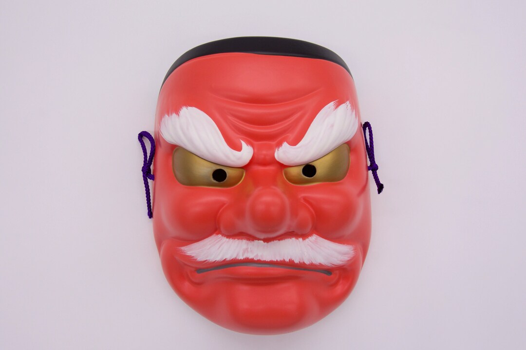 TENGU Japanese Mask Omen Yokai Kami God Demon Noh Red Gold Sculpture ...