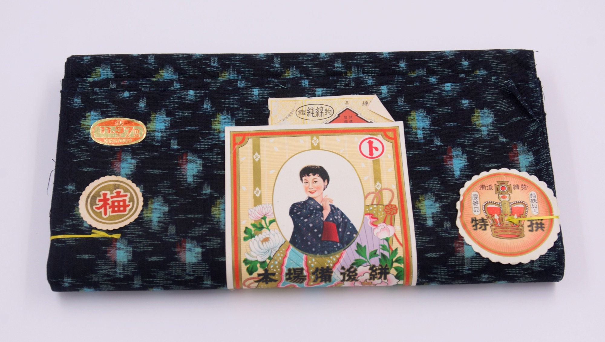 BINGO KASURI Japanese Fabric Indigo Blue Cotton Aizome Wood Ikat Mingei ...