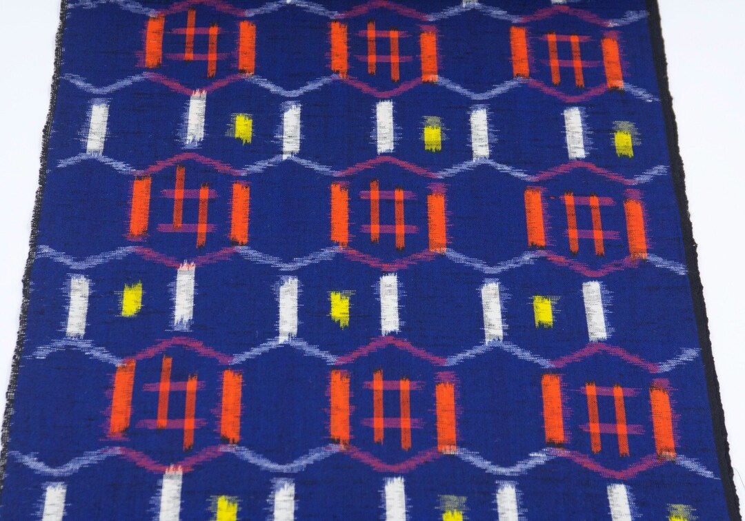 KIKKO KASURI Japanese Wool Fabric Ultramarine Blue Indigo Hexagon Igeta ...