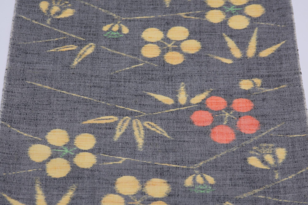 SHOCHIKUBAI KASURI Japanese Wool Fabric Kyoto Gray Yellow Pine Matsu ...