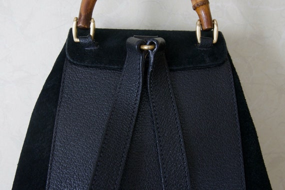 GUCCI Bamboo Backpack Black Suede Leather Drawstring … - Gem