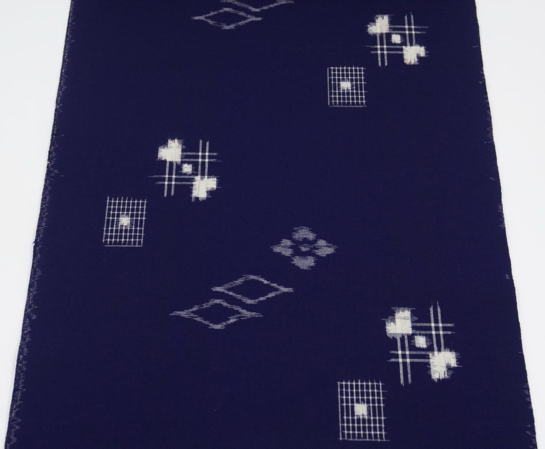 KASURI Japanese Wool Fabric Koushi Lattice Hishi Rhombus Aizome Navy ...