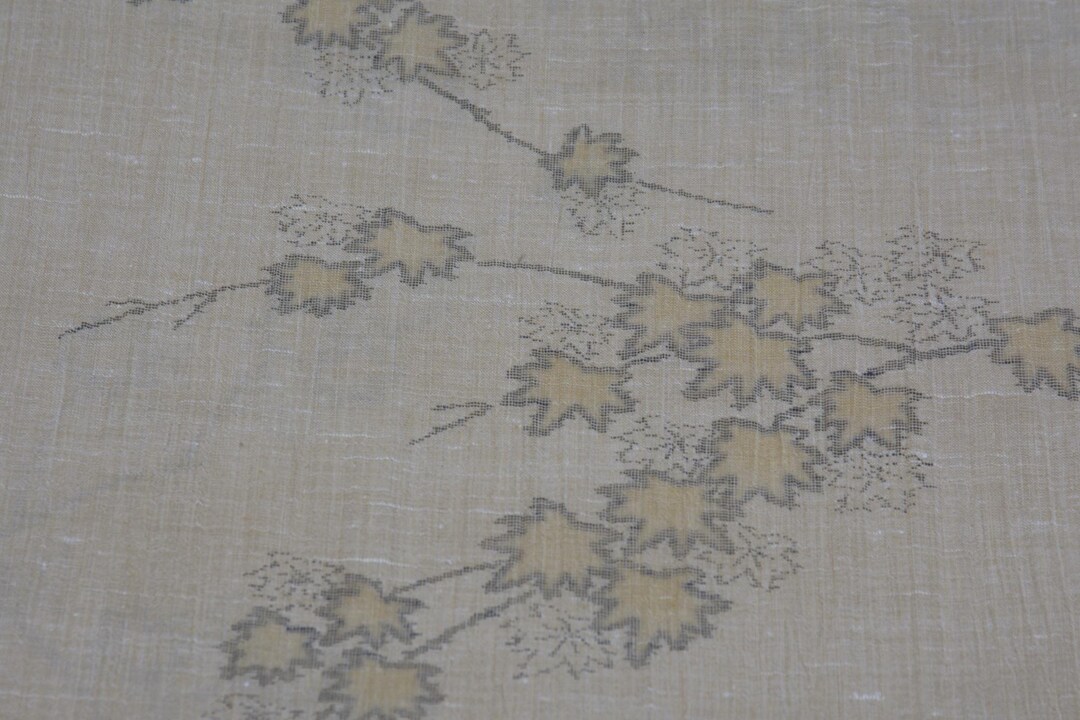 OJIYA KASURI Japanese Fabric Chijimi Beige Momiji Maple Branch Crepe ...