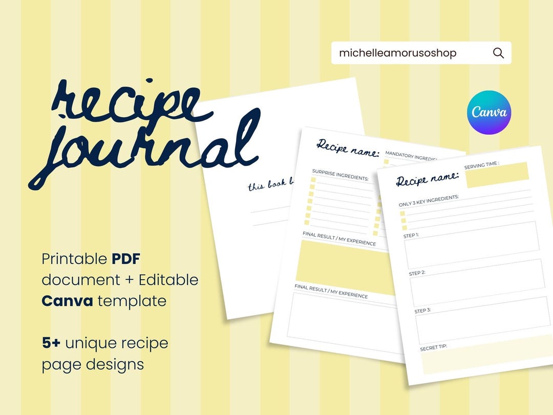 Printable Interactive Recipe Book PDF + Editable Canva Template ...