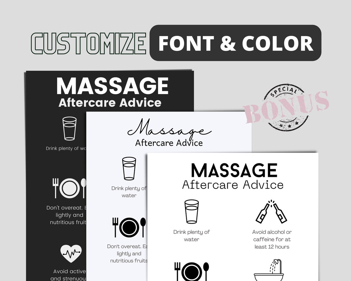 Massage Aftercare Card Advice Template Massage Therapist - Etsy