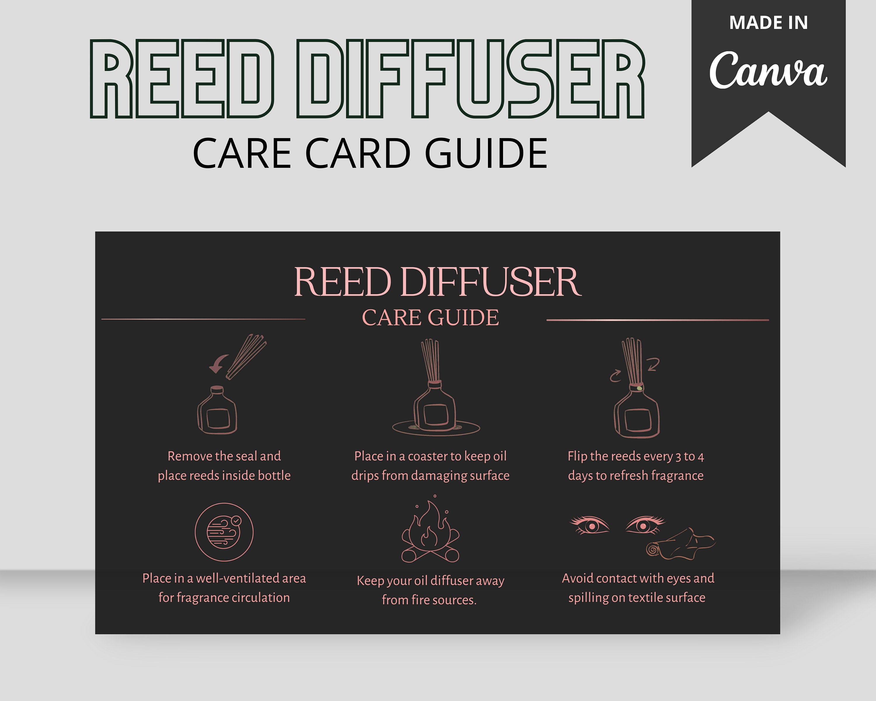 Reed Diffuser Care Card, Printable Reed Diffuser Customer Instructions ...
