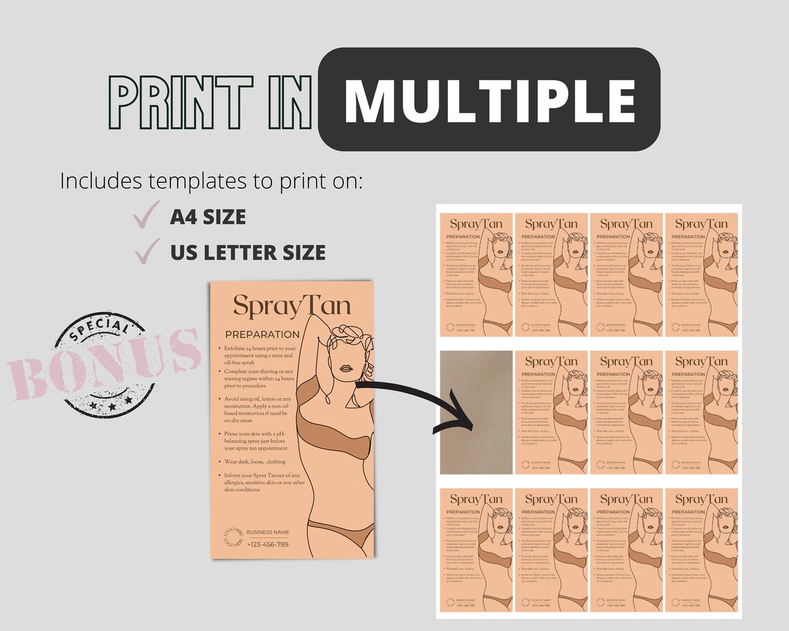 Spray Tan Aftercare Card | Tanning Care | Spray Tan Care | Editable ...