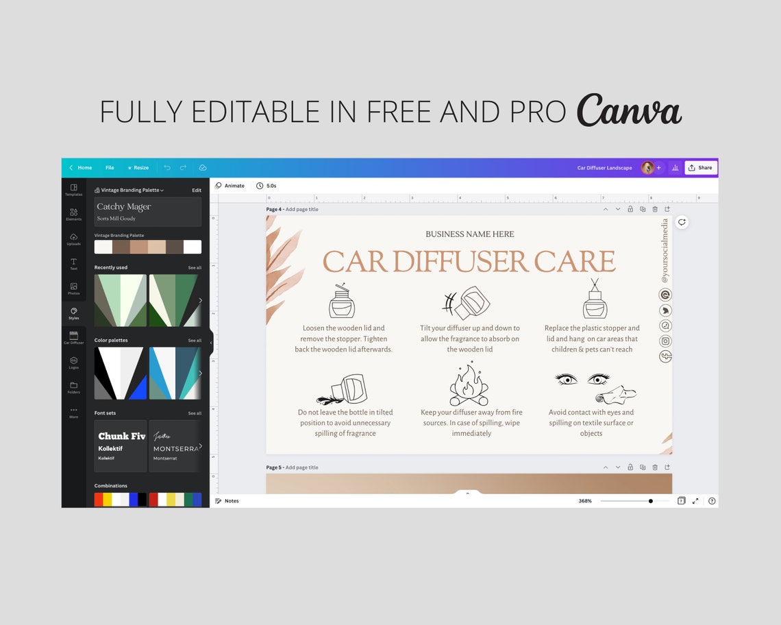 Car Diffuser Care Guide Template| Mini Hanging Oil Diffuser Care Card ...