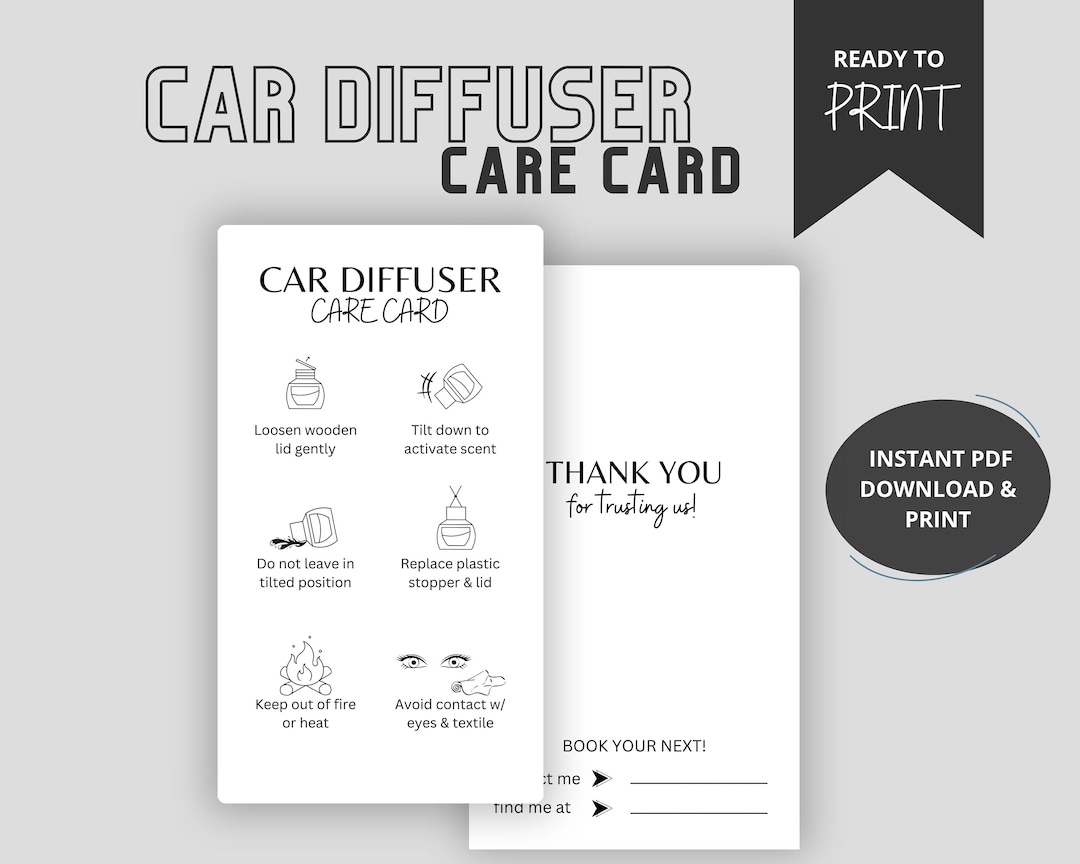 Minimalist Car Diffuser Care Card Instructions With 4 Neutral Color ...