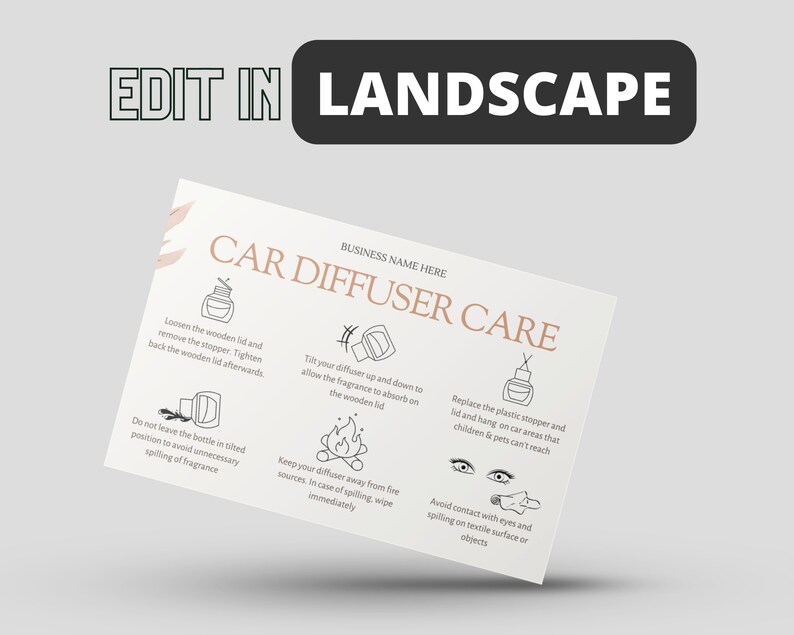 Car Diffuser Care Guide Template| Mini Hanging Oil Diffuser Care Card ...