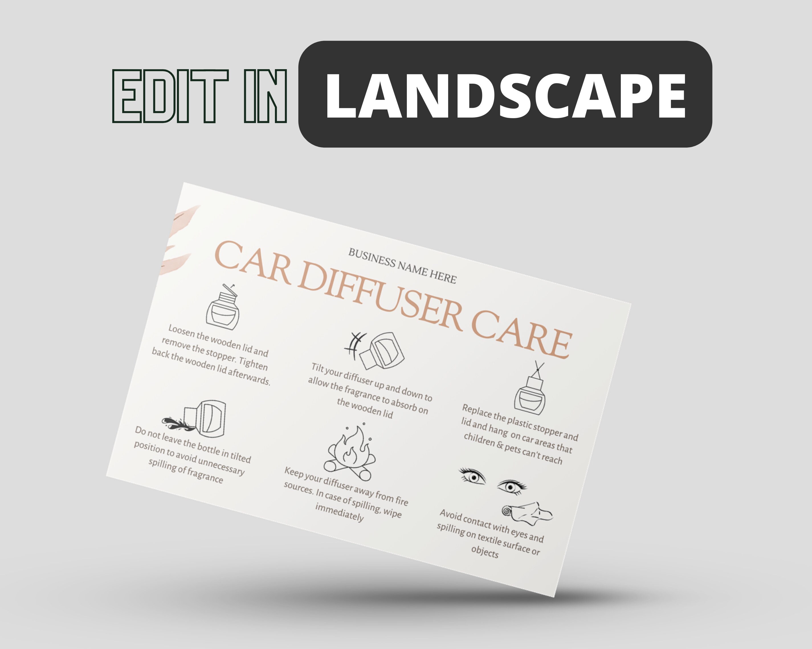 Car Diffuser Care Guide Template| Mini Hanging Oil Diffuser Care Card ...