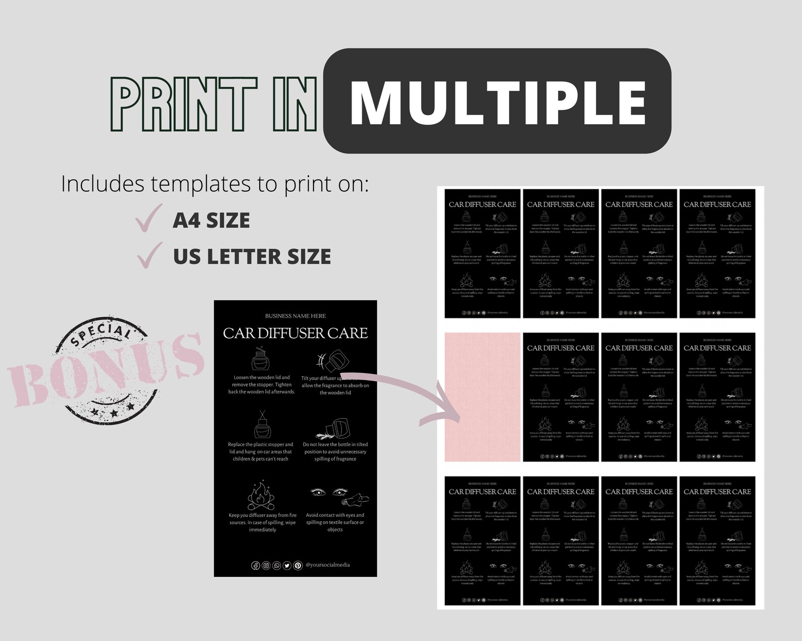 Car Diffuser Care Guide Template| Mini Hanging Oil Diffuser Care Card ...