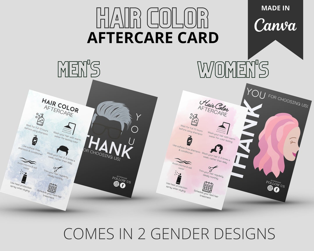 Editable Hair Color Aftercare Card Template | Salon Care Card | Hair ...