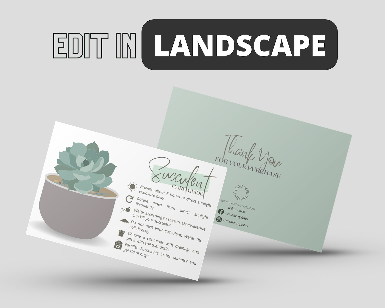 Succulent Plant Care Card Guide Template | Succlent Care Tips | Plant ...