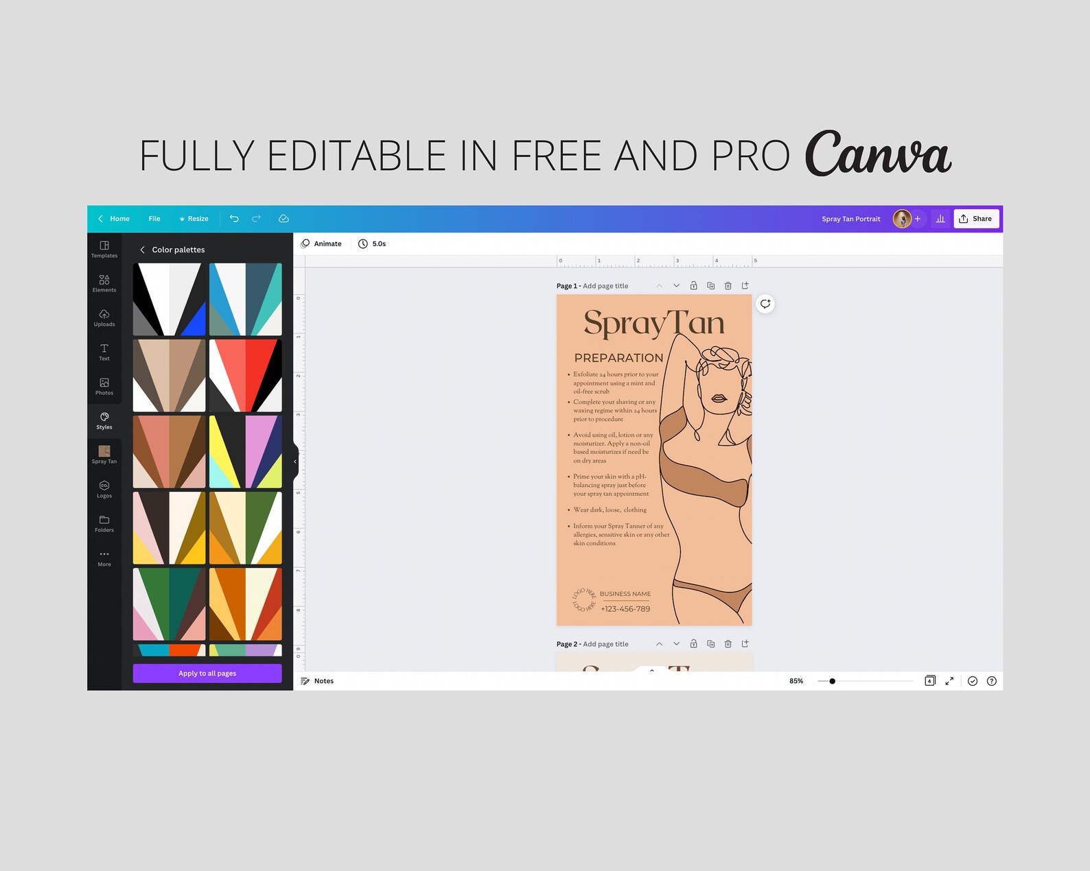 Spray Tan Aftercare Card | Tanning Care | Spray Tan Care | Editable ...