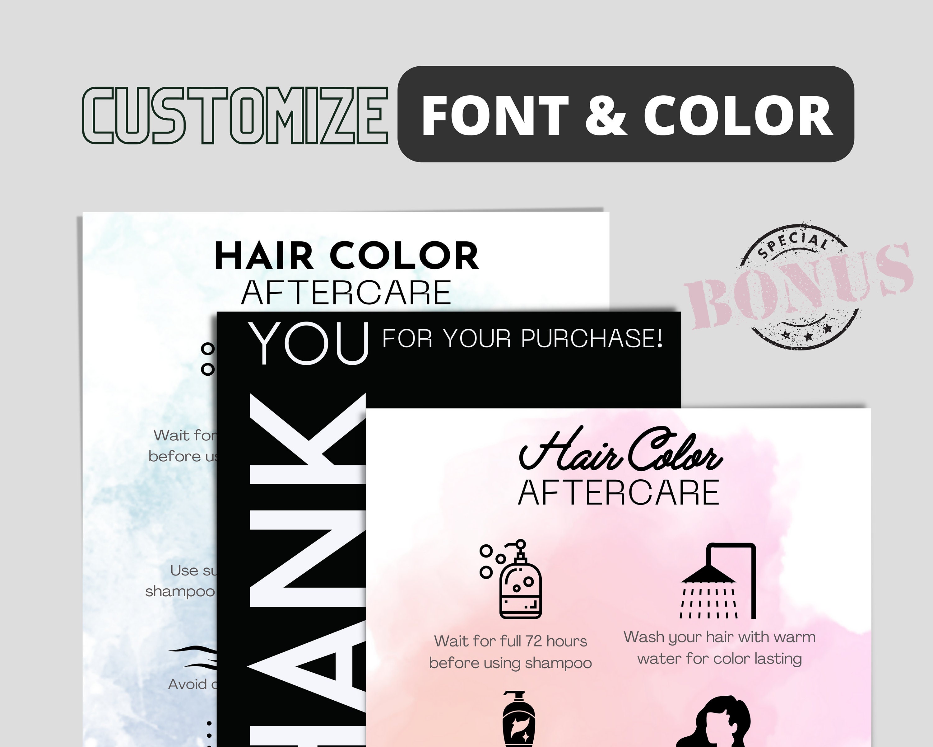 Editable Hair Color Aftercare Card Template | Salon Care Card | Hair ...