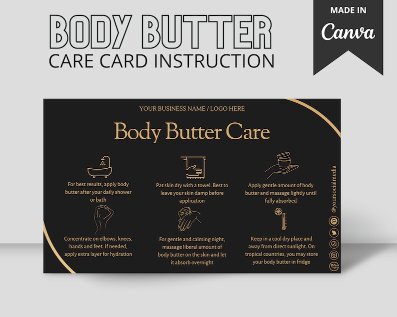 Editable Body Butter Care Card Template, Whipped Shea Butter ...