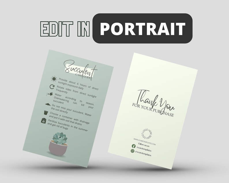Succulent Plant Care Card Guide Template | Succlent Care Tips | Plant ...