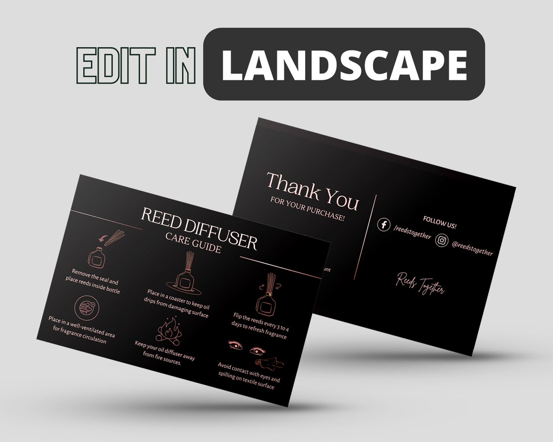 Minimalist Reed Diffuser Care Card, Printable Reed Diffuser Customer ...