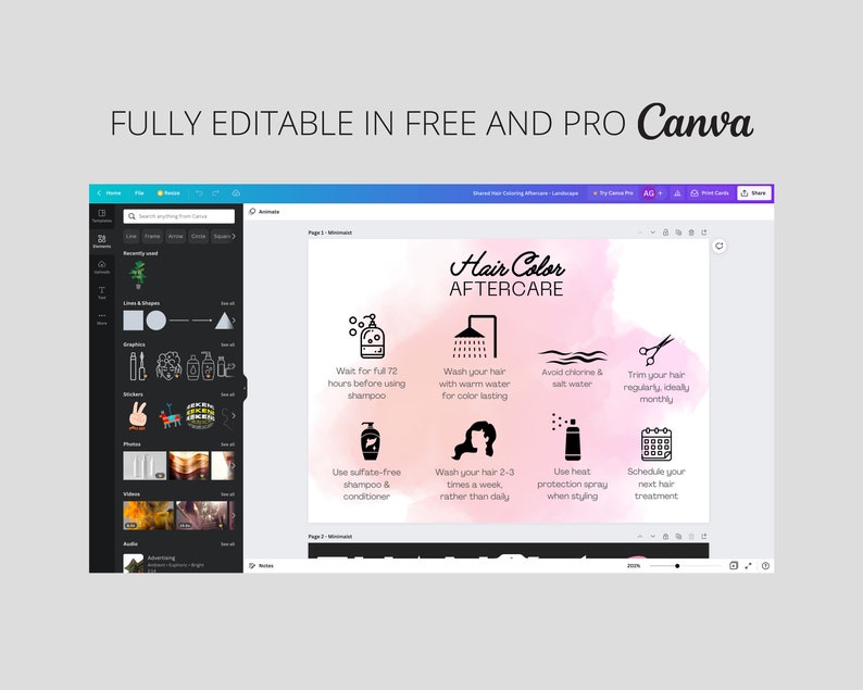 Editable Hair Color Aftercare Card Template | Salon Care Card | Hair ...