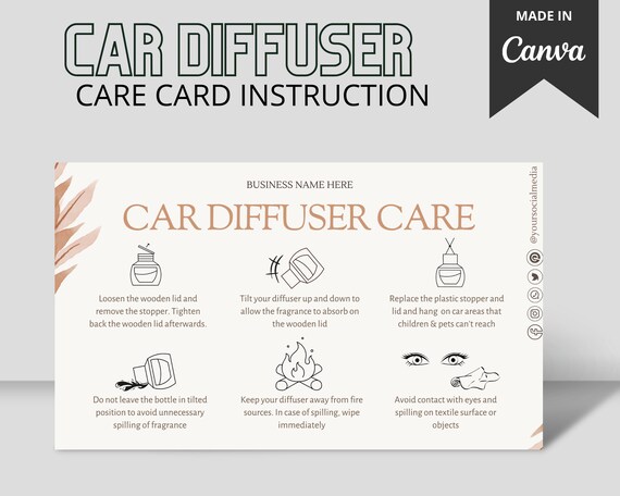 Car Diffuser Care Guide Template Mini Hanging Oil Diffuser - Etsy Australia