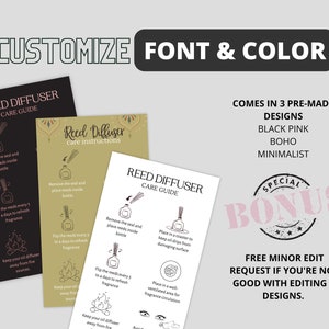 Minimalist Reed Diffuser Care Card, Printable Reed Diffuser Customer ...