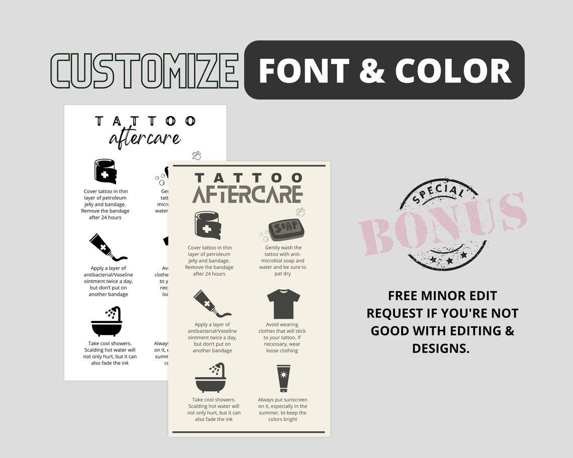 Tattoo Aftercare Card Template, PMU Aftercare, Editable Tattoo ...