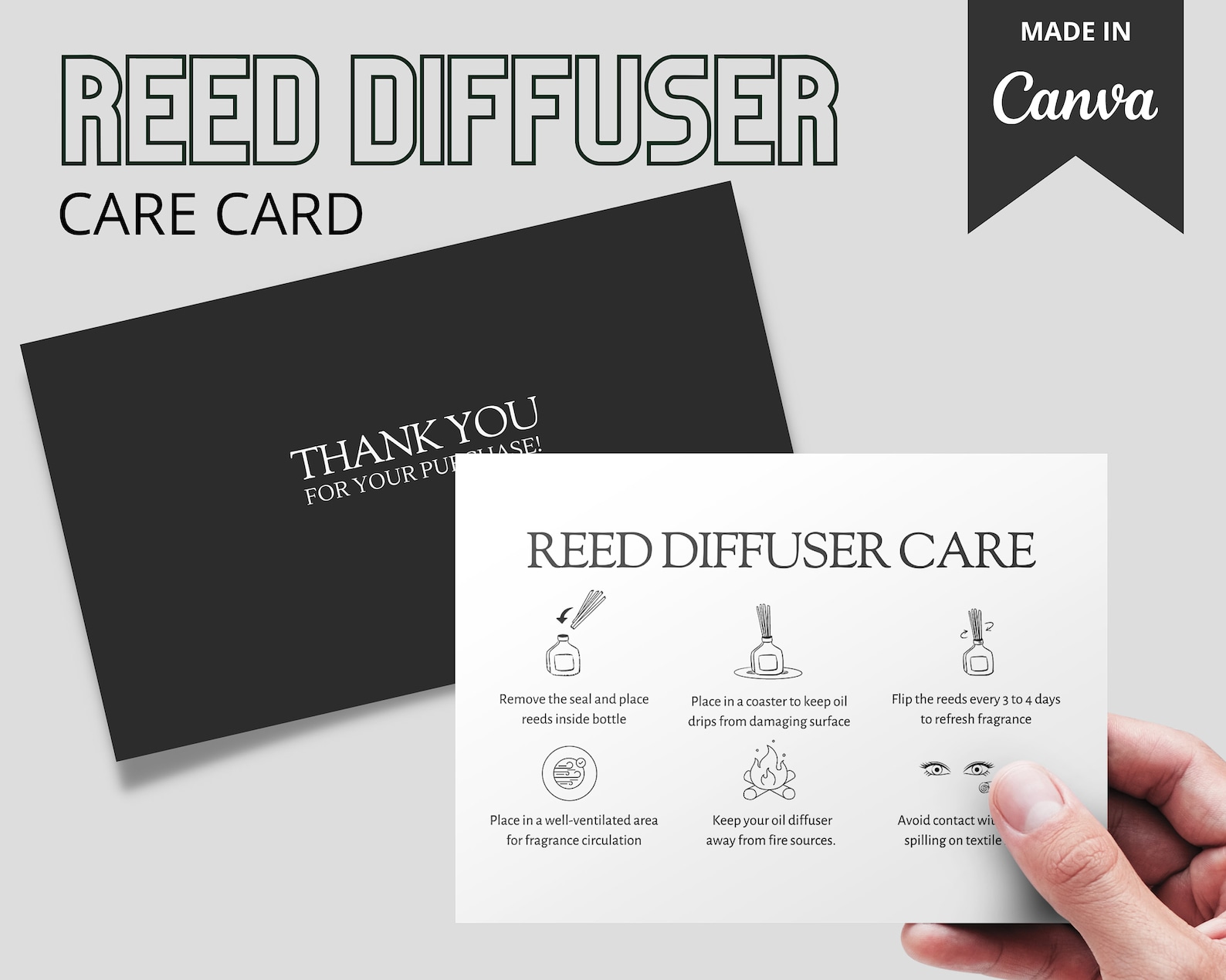 Minimalist Reed Diffuser Care Card, Printable Reed Diffuser Customer ...