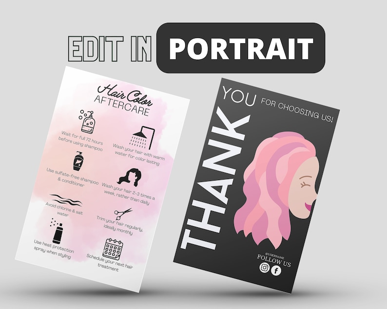 Editable Hair Color Aftercare Card Template | Salon Care Card | Hair ...
