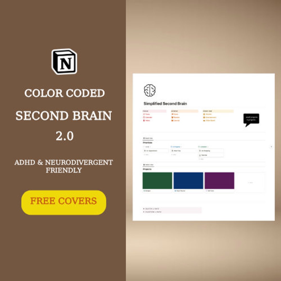 Second Brain Notion Template, Beginner and Neurodivergent Friendly ...