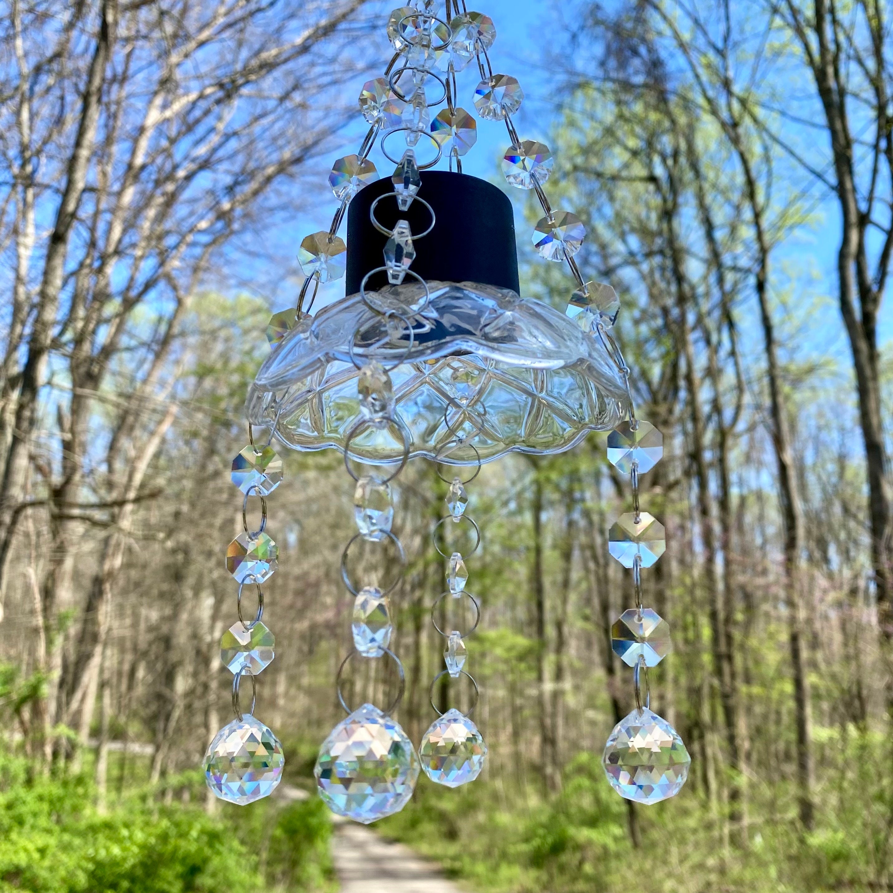 Outdoor Solar Lighted Chandelier, Crystal Sun Catcher, Prism Ball Drops ...