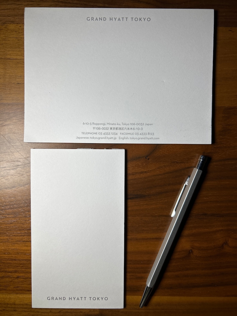 Grand Hyatt Tokyo Hotel Notepad and Retractable Pen W/ Black Ink ...