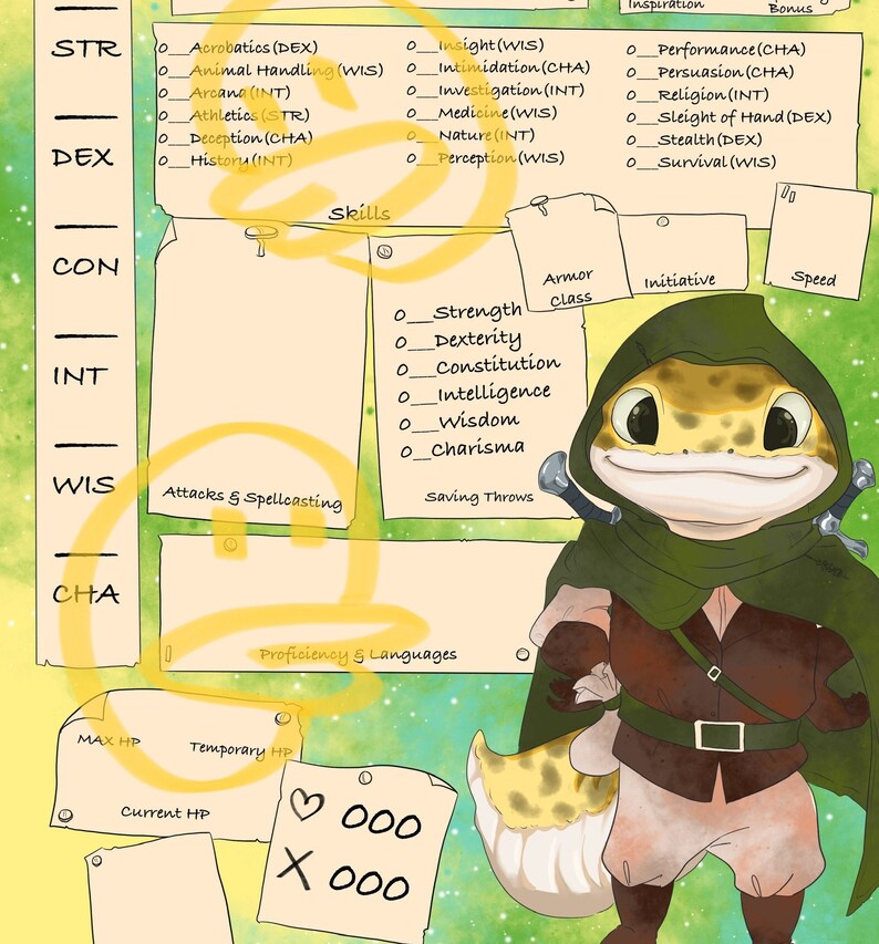 Dnd Character Sheet, Character Sheet, Gecko, Dnd Spell List, Dnd ...