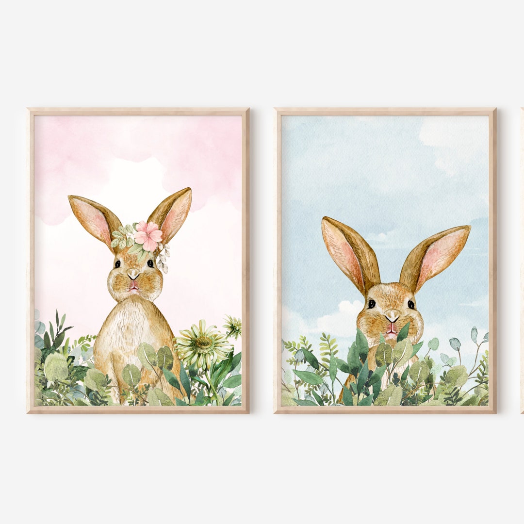 Set of 2 Nursery Wall Art Bunny Printable Kids Bedroom Decor Baby ...