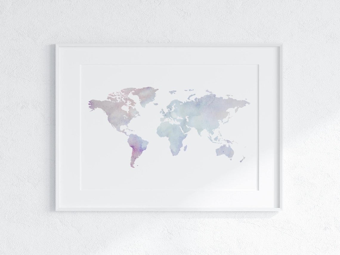 Printable World Map, Digital World Map Poster, Pastel Blue Map Wall Art ...