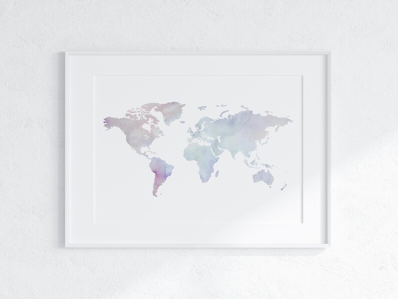 Printable World Map, Digital World Map Poster, Pastel Blue Map Wall Art ...