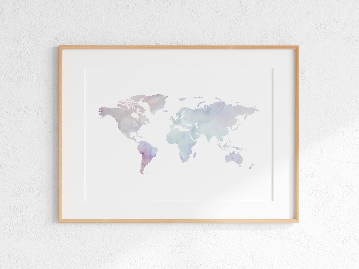 Printable World Map, Digital World Map Poster, Pastel Blue Map Wall Art ...