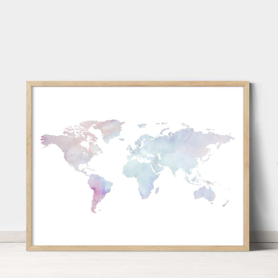 Printable World Map, Digital World Map Poster, Pastel Blue Map Wall Art ...