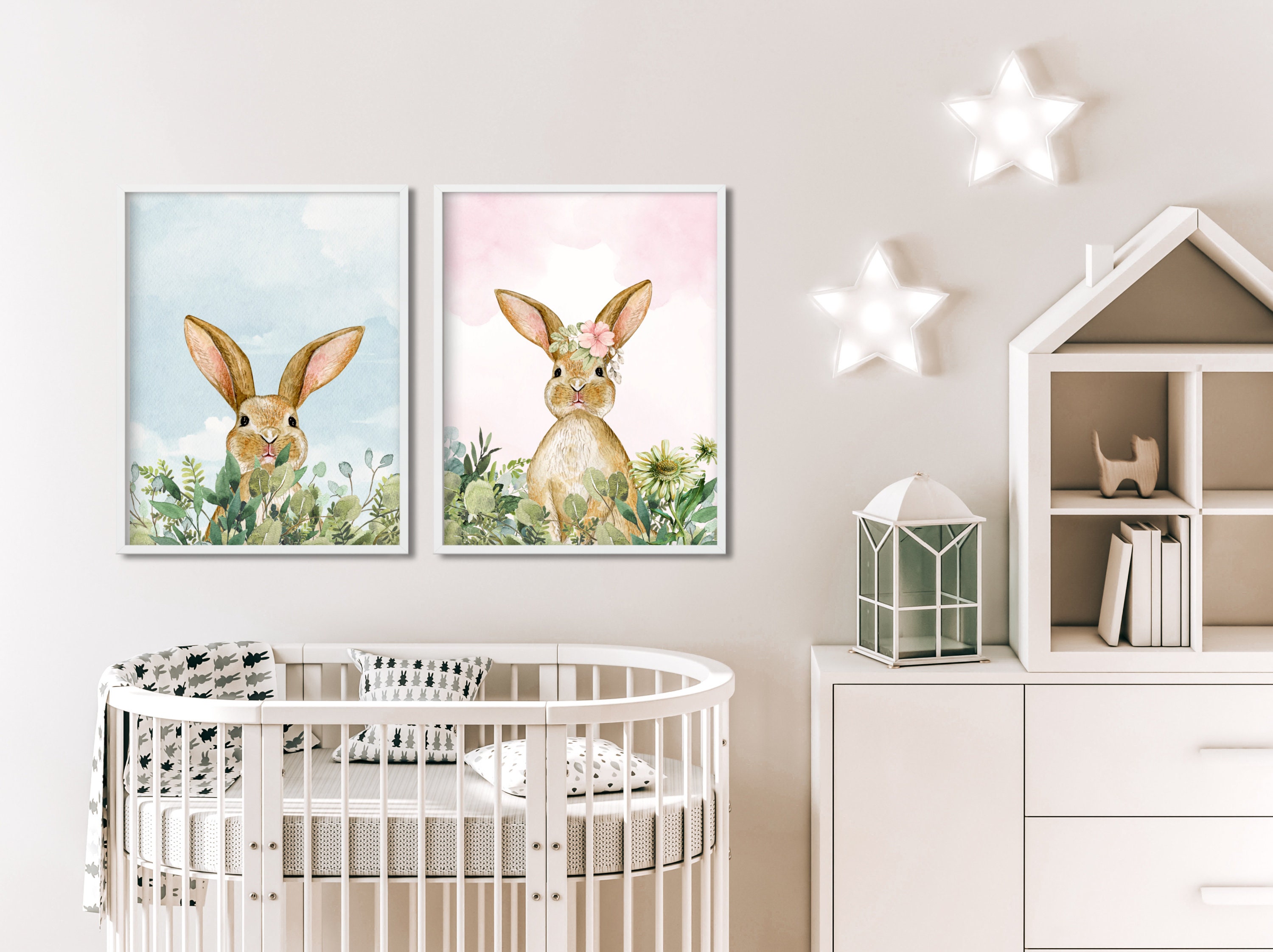 Set of 2 Nursery Wall Art Bunny Printable Kids Bedroom Decor Baby ...