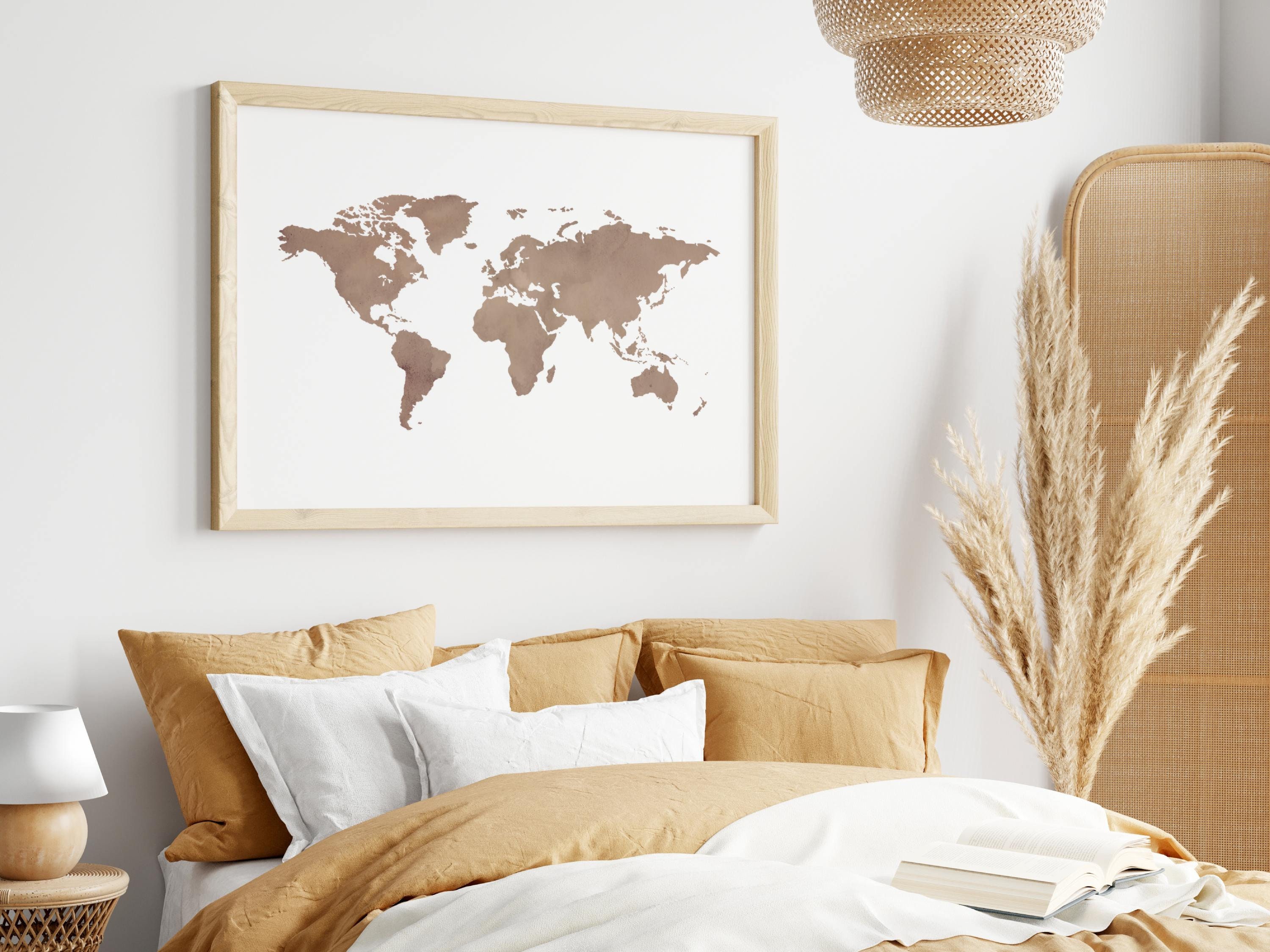 Beige Printable World Map, Digital World Map Poster, Neutral Wall Art ...